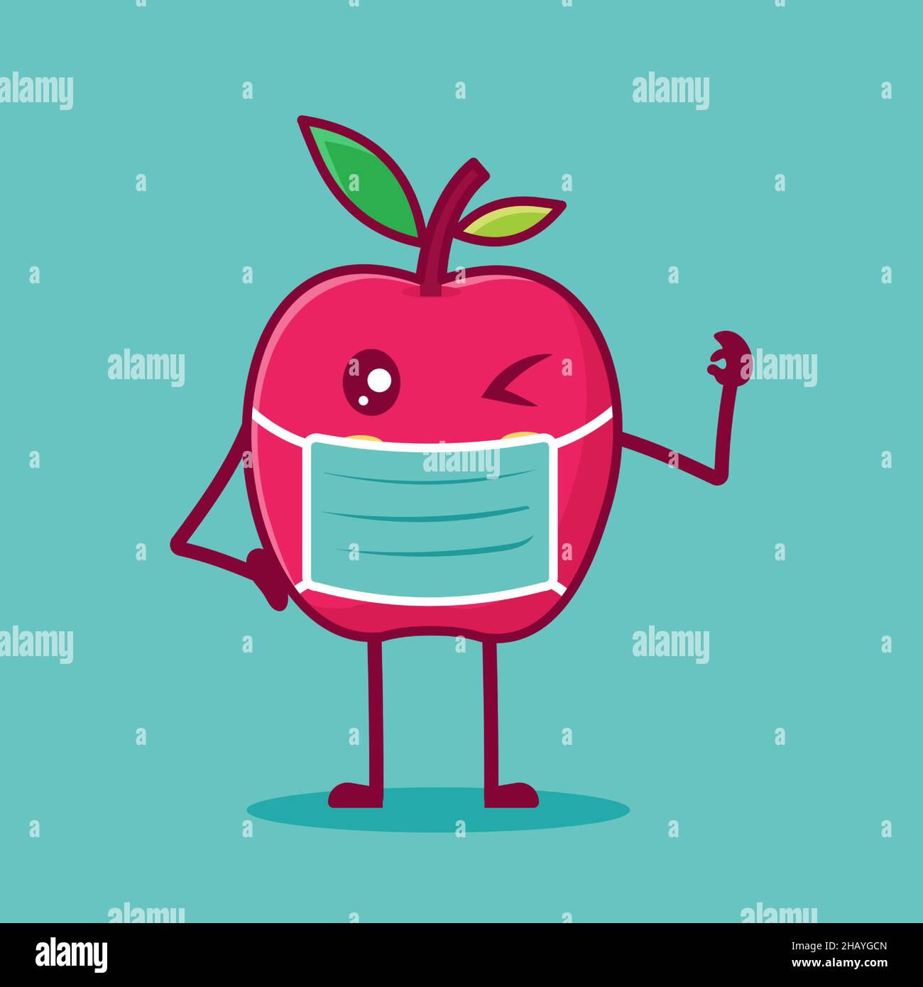 cute apple wearing mask character vector illustration in flat style ...