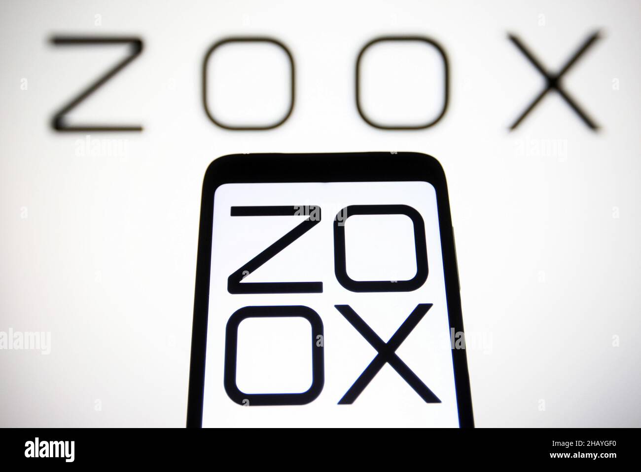 In this photo illustration, Zoox Inc. logo seen displayed on a ...