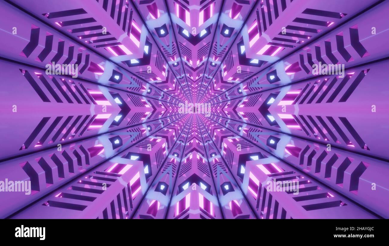 3D rendering of futuristic kaleidoscopic patterns background in vibrant ...