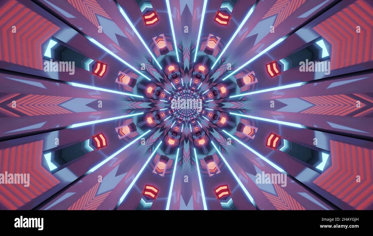 3D rendering of futuristic kaleidoscopic patterns background in vibrant ...