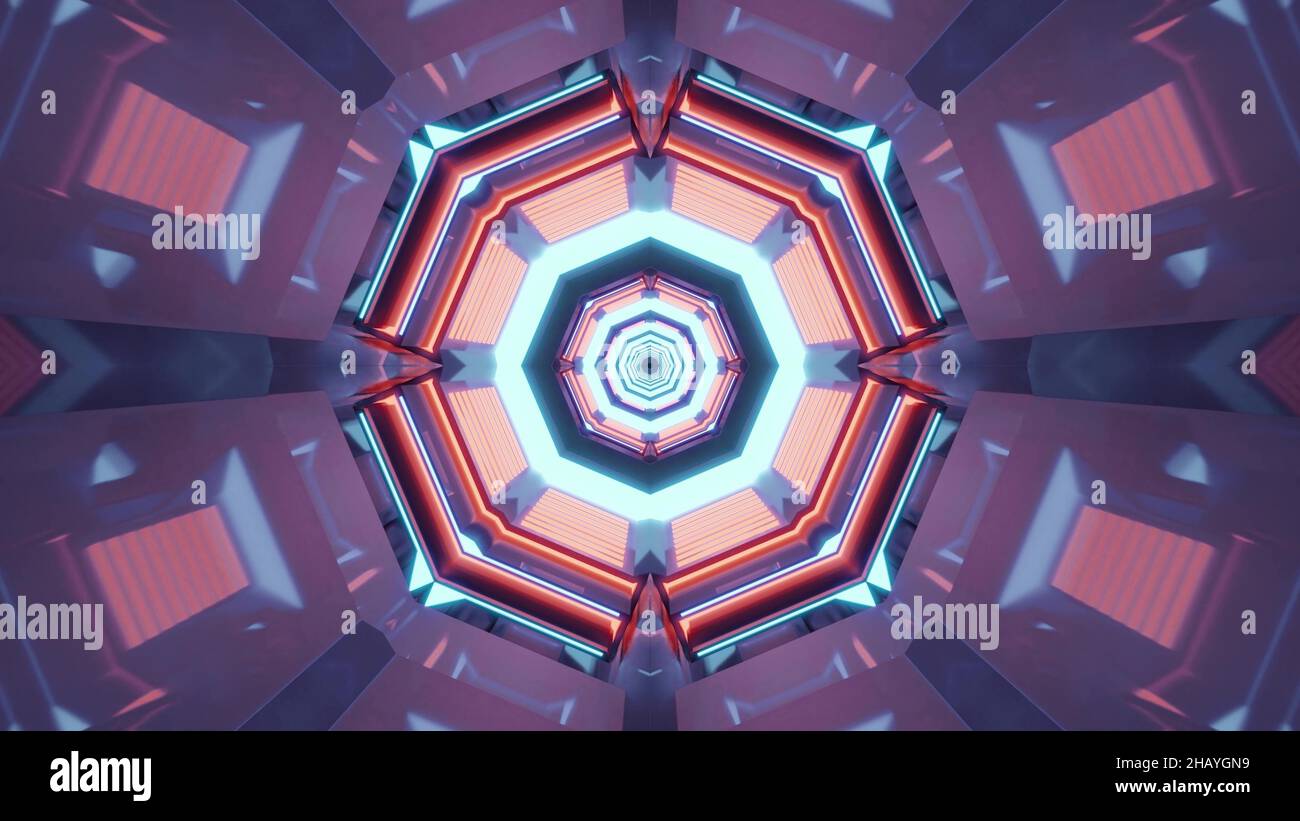 3D rendering of futuristic kaleidoscopic patterns background in vibrant ...