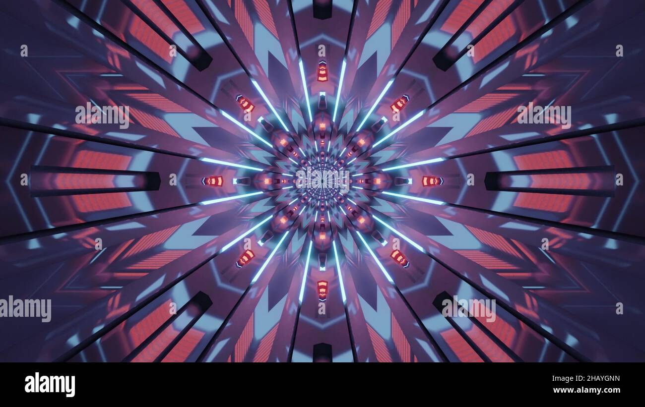 3D rendering of futuristic kaleidoscopic patterns background in vibrant ...