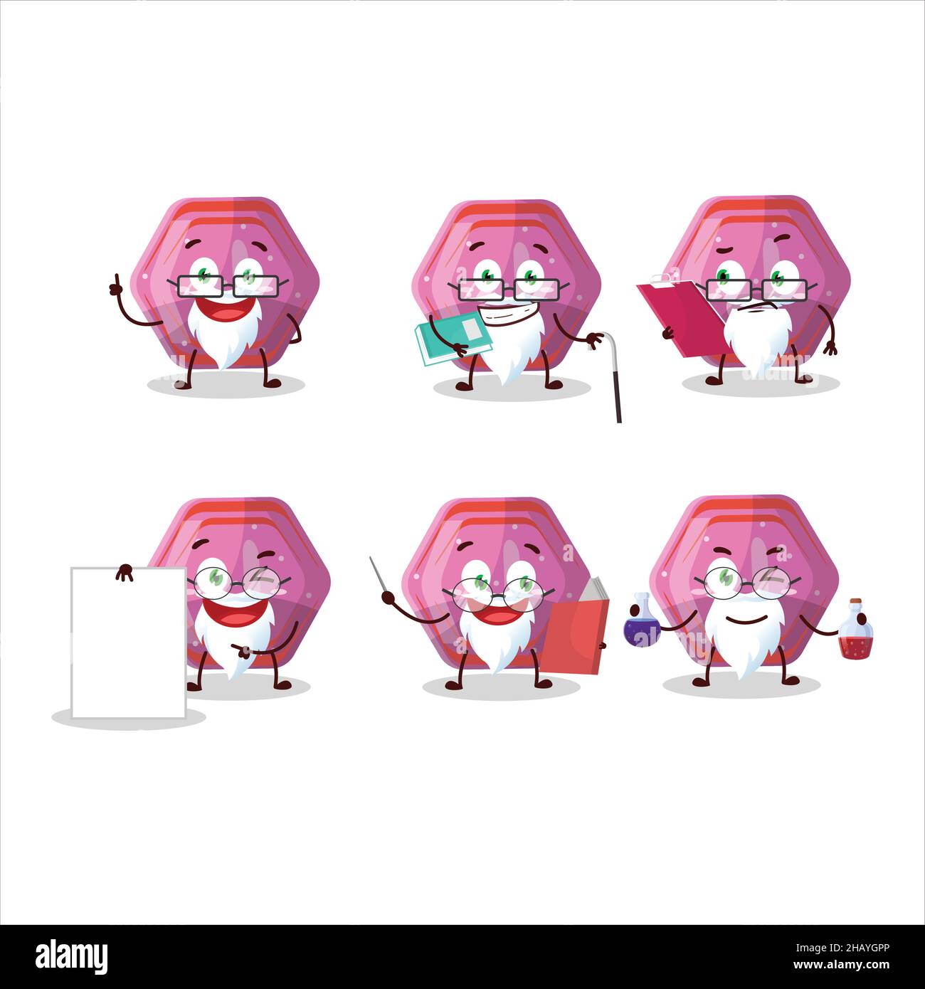 Professor pink gummy candy j academic cartoon character working on ...