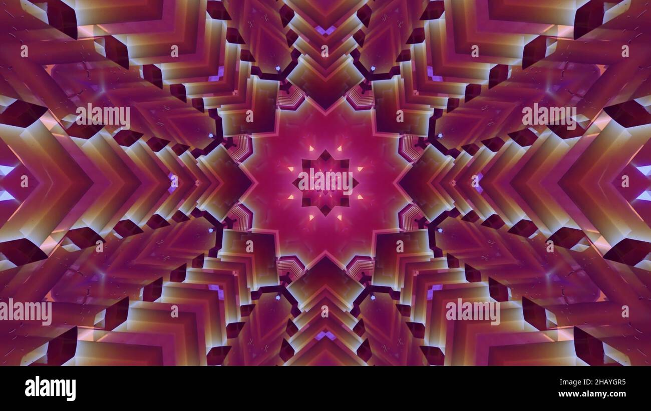 3D rendering of futuristic kaleidoscopic patterns background in vibrant ...