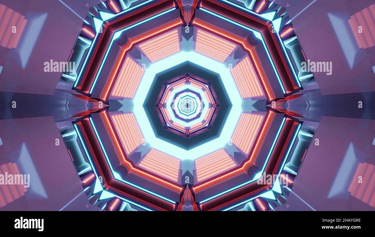 3D rendering of futuristic kaleidoscopic patterns background in vibrant ...