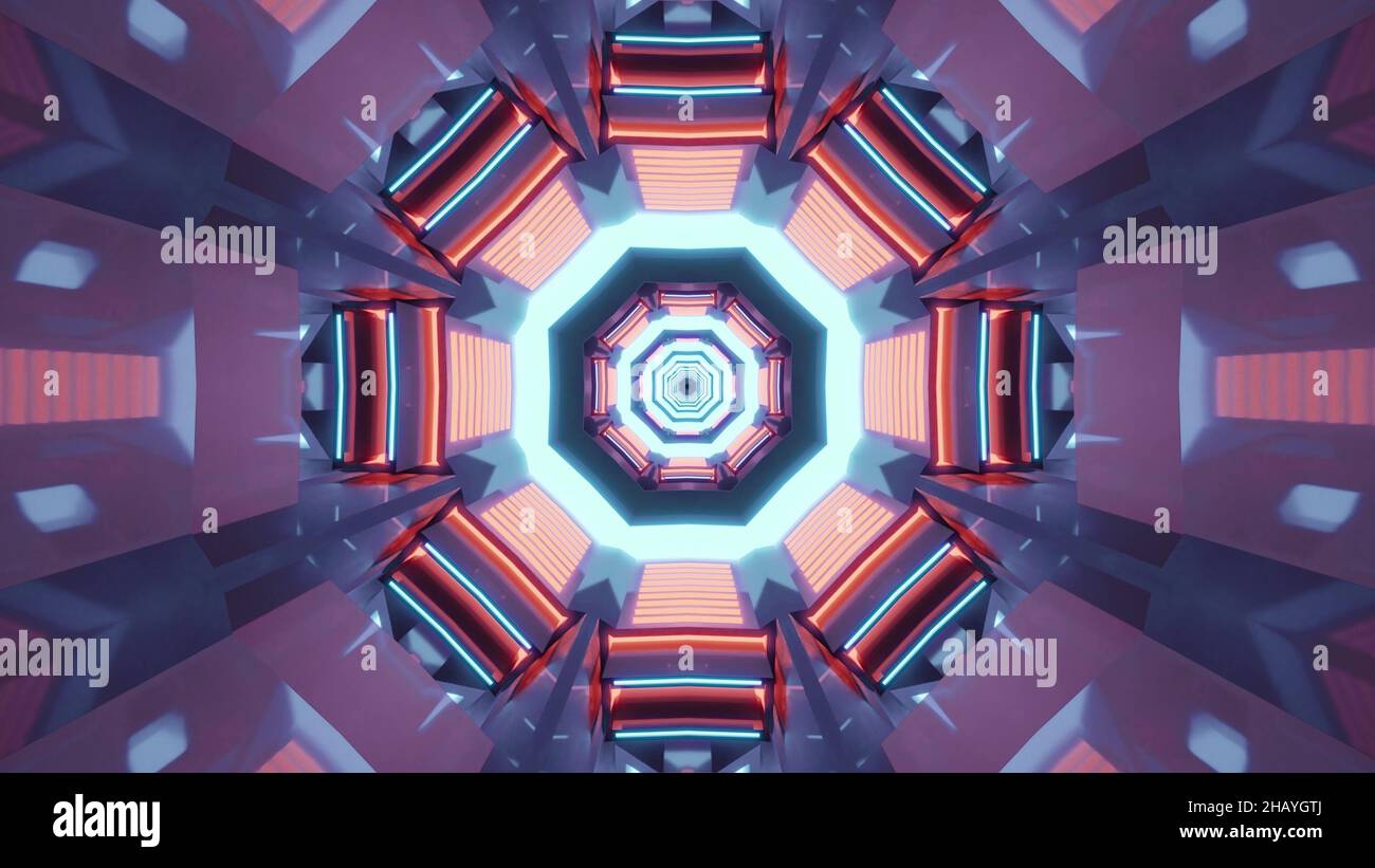 3D rendering of futuristic kaleidoscopic patterns background in vibrant ...