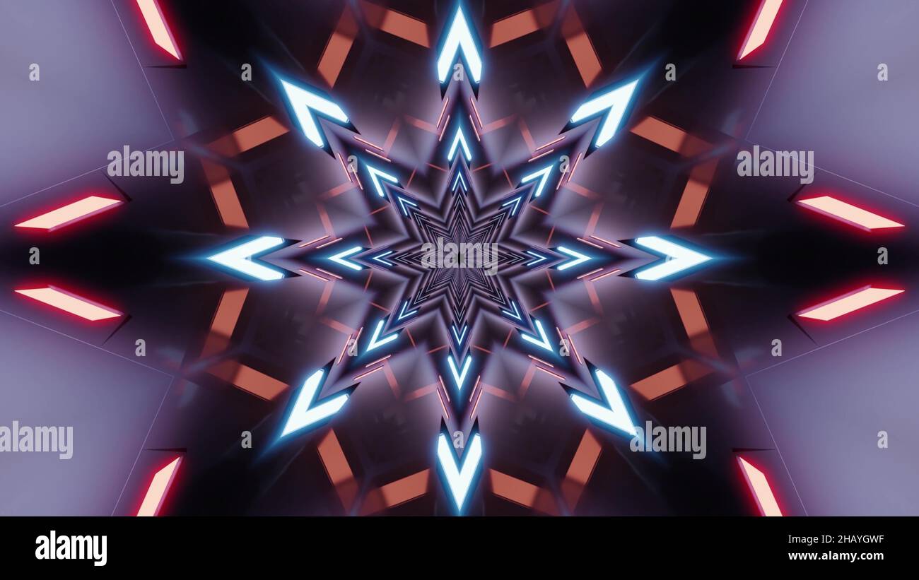 3D rendering of futuristic kaleidoscopic patterns background in vibrant ...