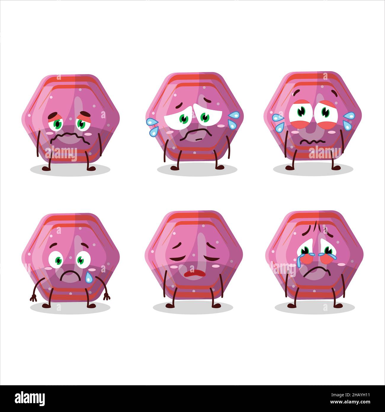 Pink gummy candy j cartoon character with sad expression. Vector ...