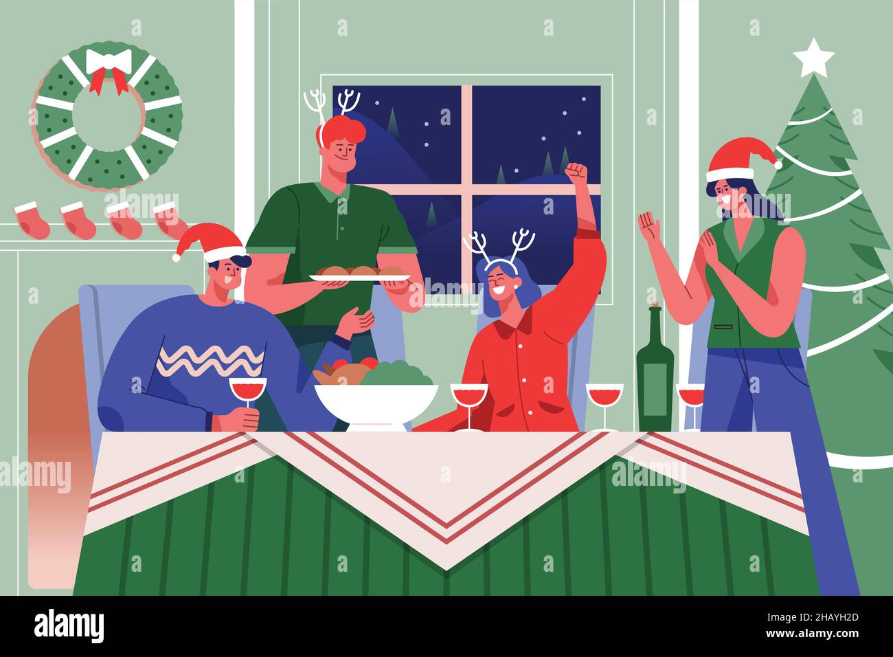 christmas dinner scene vector design illustration Stock Vector Image ...