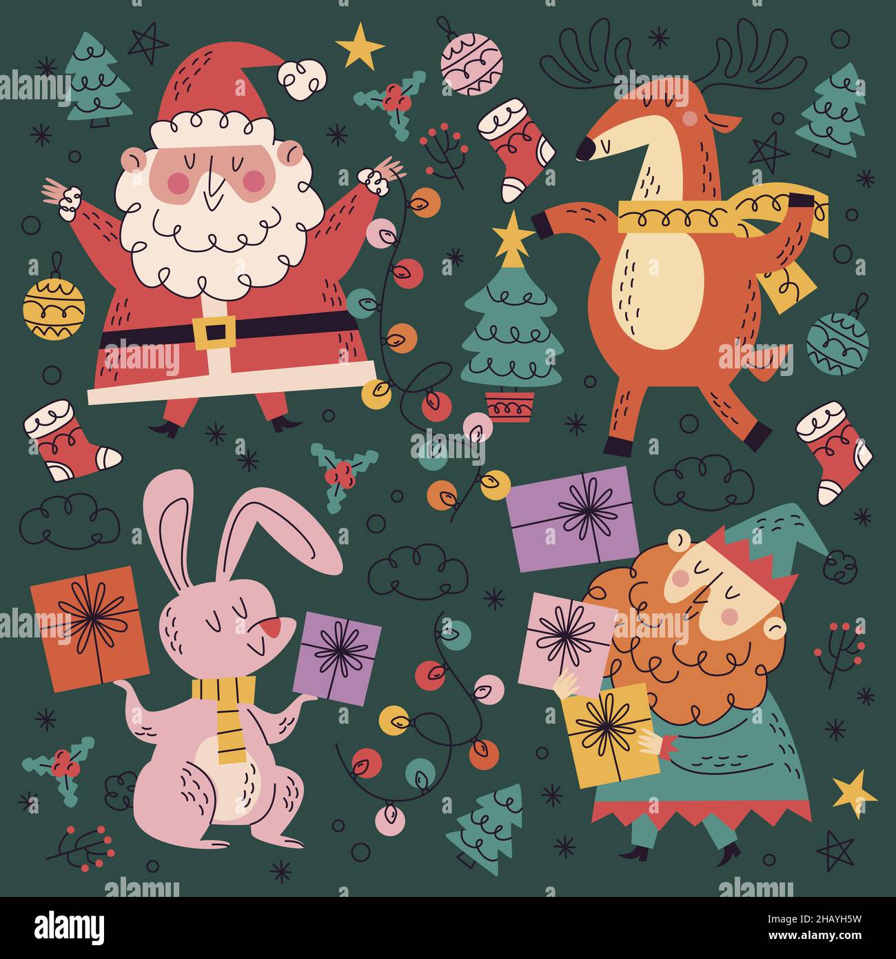 hand drawn christmas doodle collection vector design illustration Stock ...