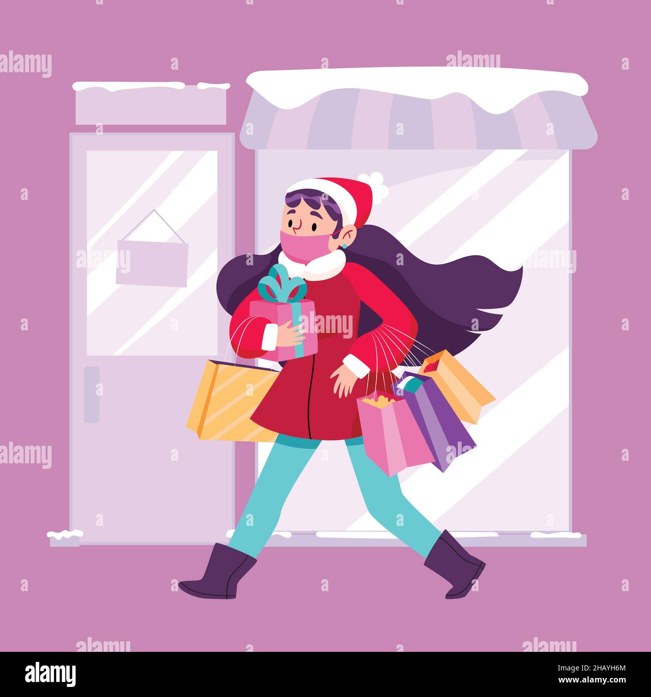 christmas shopping scene vector design illustration Stock Vector Image ...