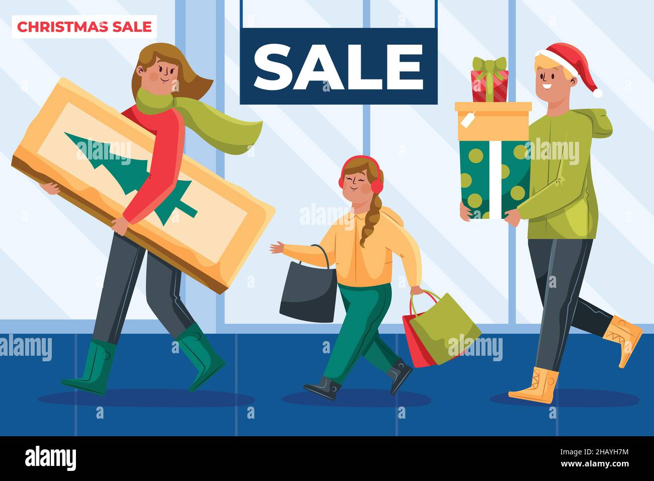 christmas shopping scene vector design illustration Stock Vector Image ...