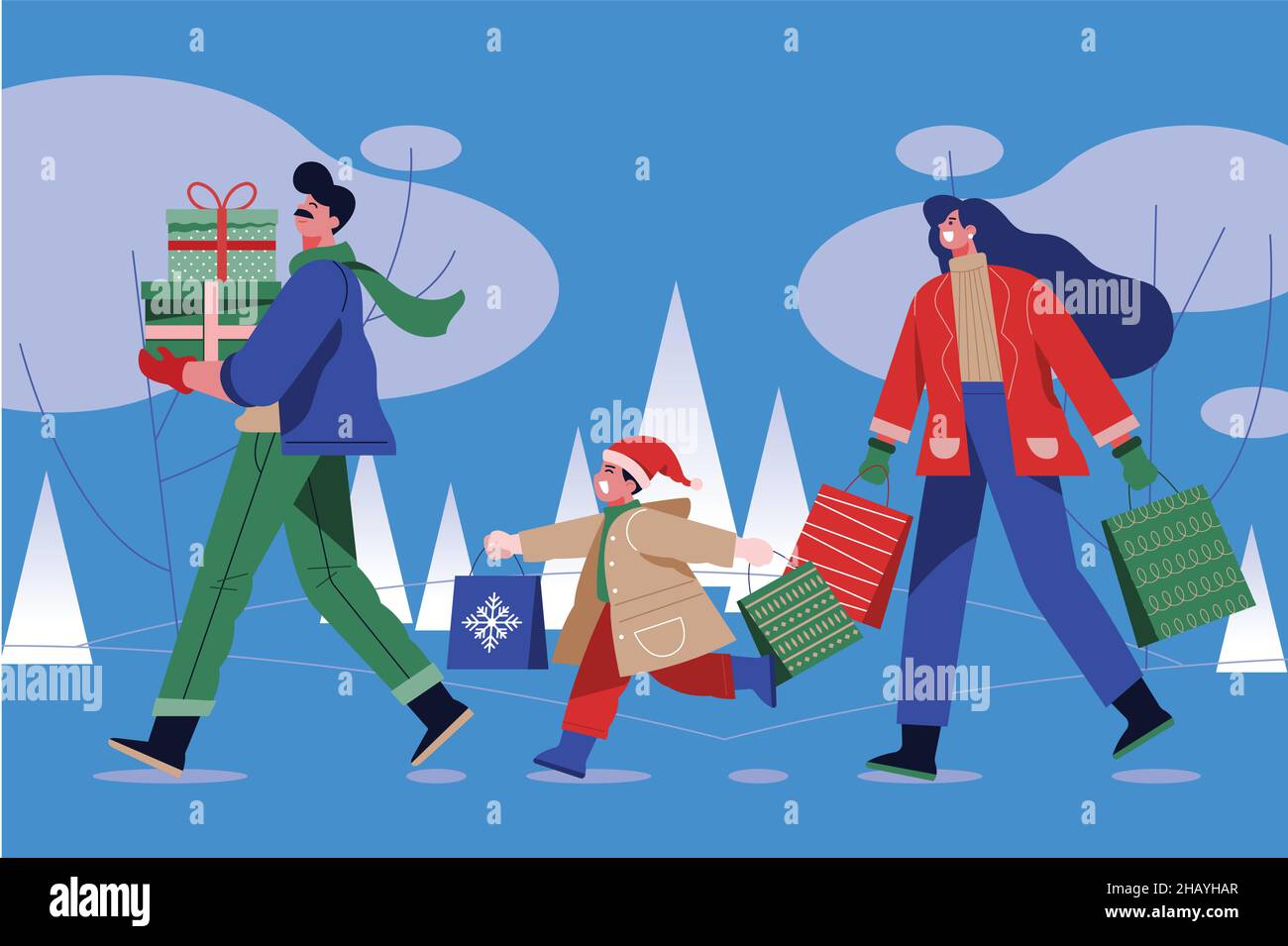 christmas shopping scene vector design illustration Stock Vector Image ...