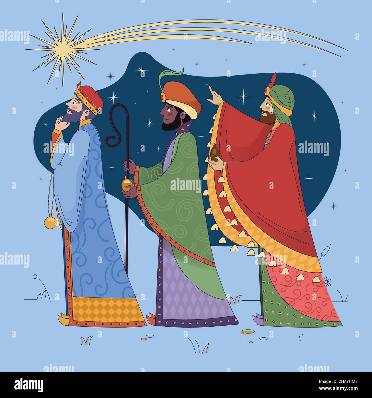 flat epiphany with three wise men vector design illustration Stock ...