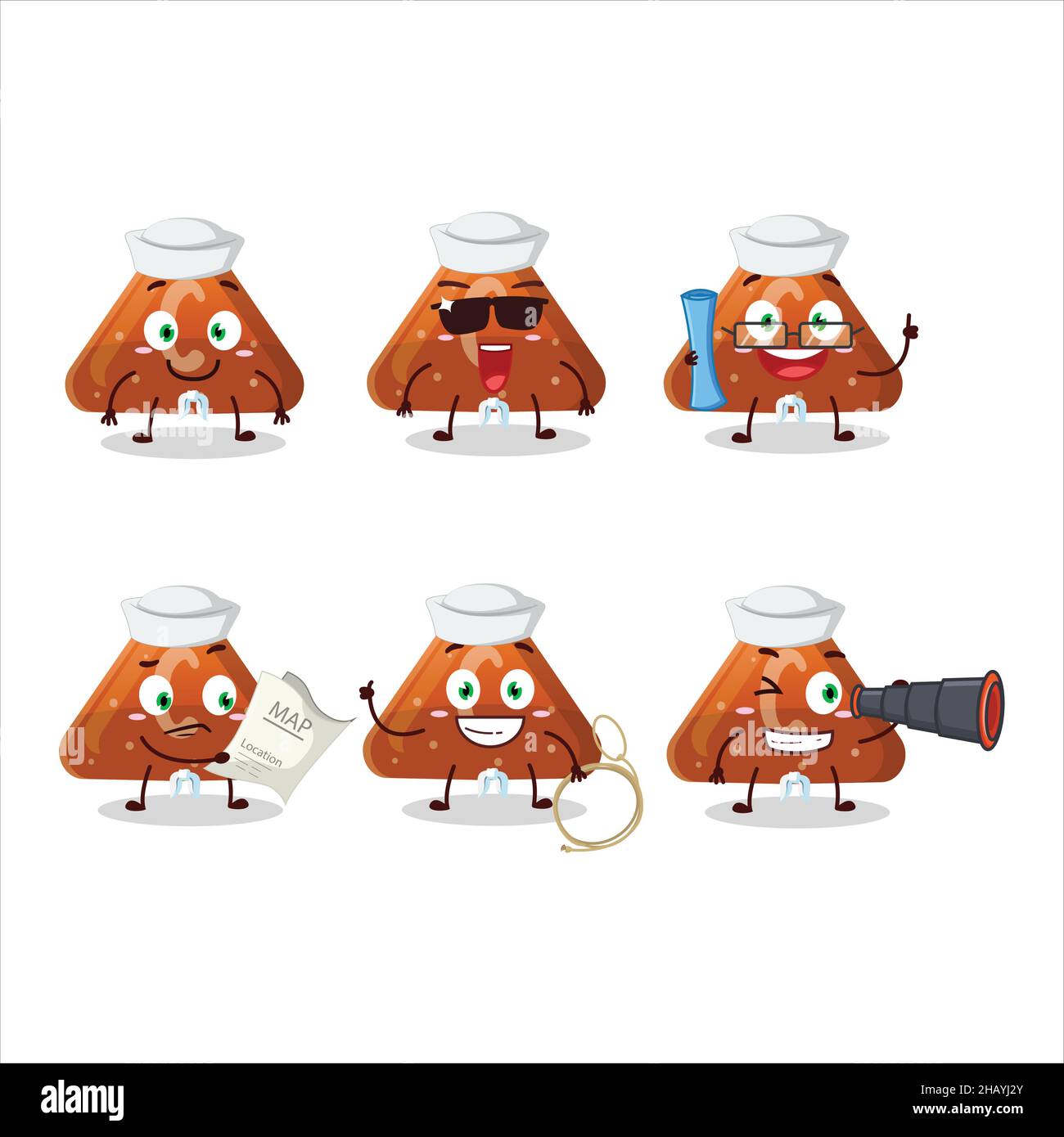 A character image design of orange gummy candy C as a ship captain with ...