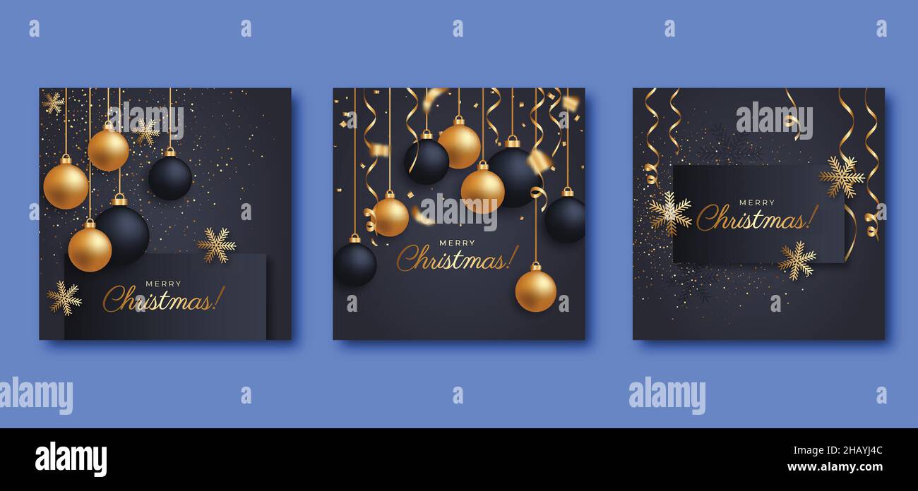 realistic christmas cards collection vector design illustration Stock ...