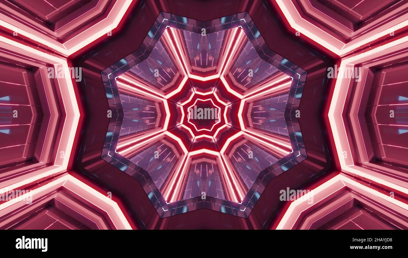 3D rendering of futuristic kaleidoscopic patterns background vibrant in pink and white colors ...