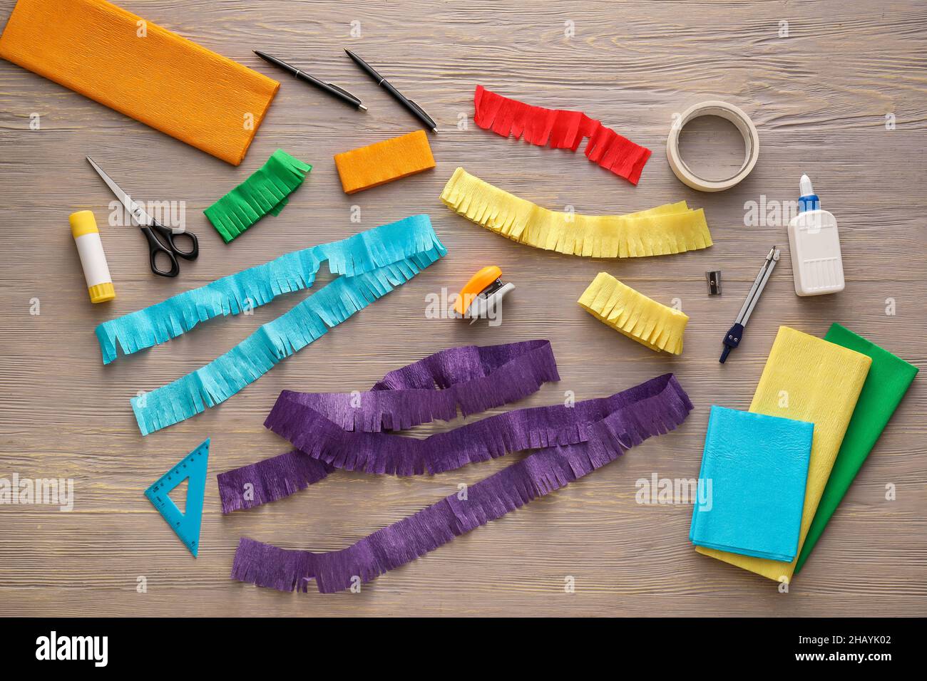 Materials for making Mexican pinata on wooden background Stock Photo ...