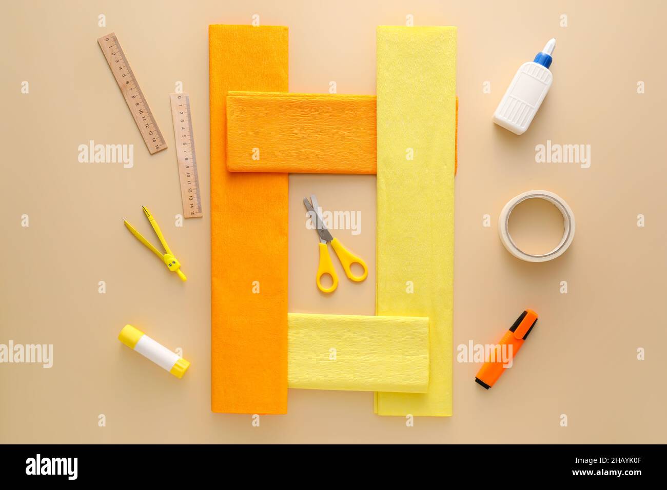 Materials for making Mexican pinata on beige background Stock Photo - Alamy