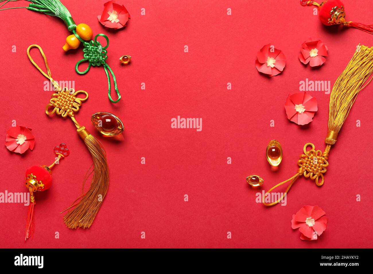 Traditional Chinese symbols on red background Stock Photo - Alamy