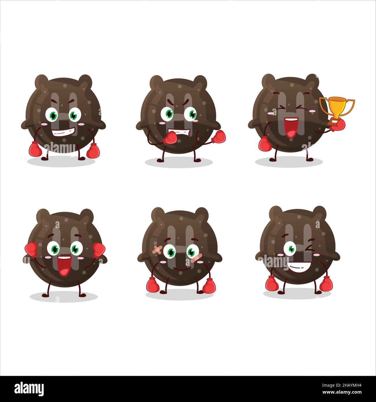 A sporty chocolate gummy candy H boxing athlete cartoon mascot design ...
