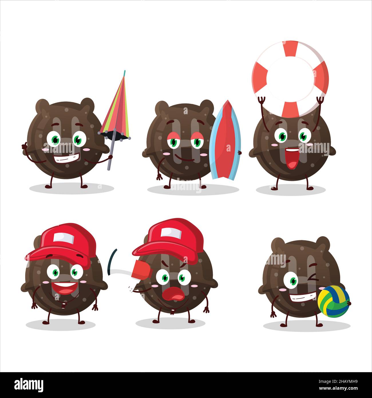 Happy Face Chocolate Gummy Candy H Cartoon Character Playing On A Beach