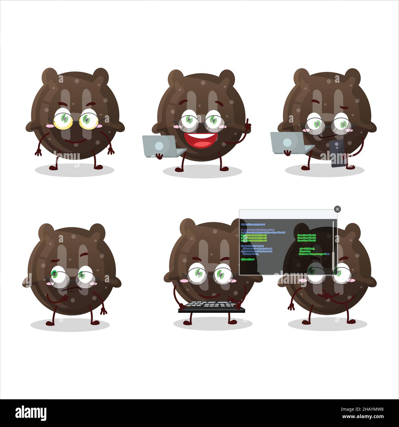 Chocolate Gummy Candy H Programmer Cute Cartoon Character With Vector