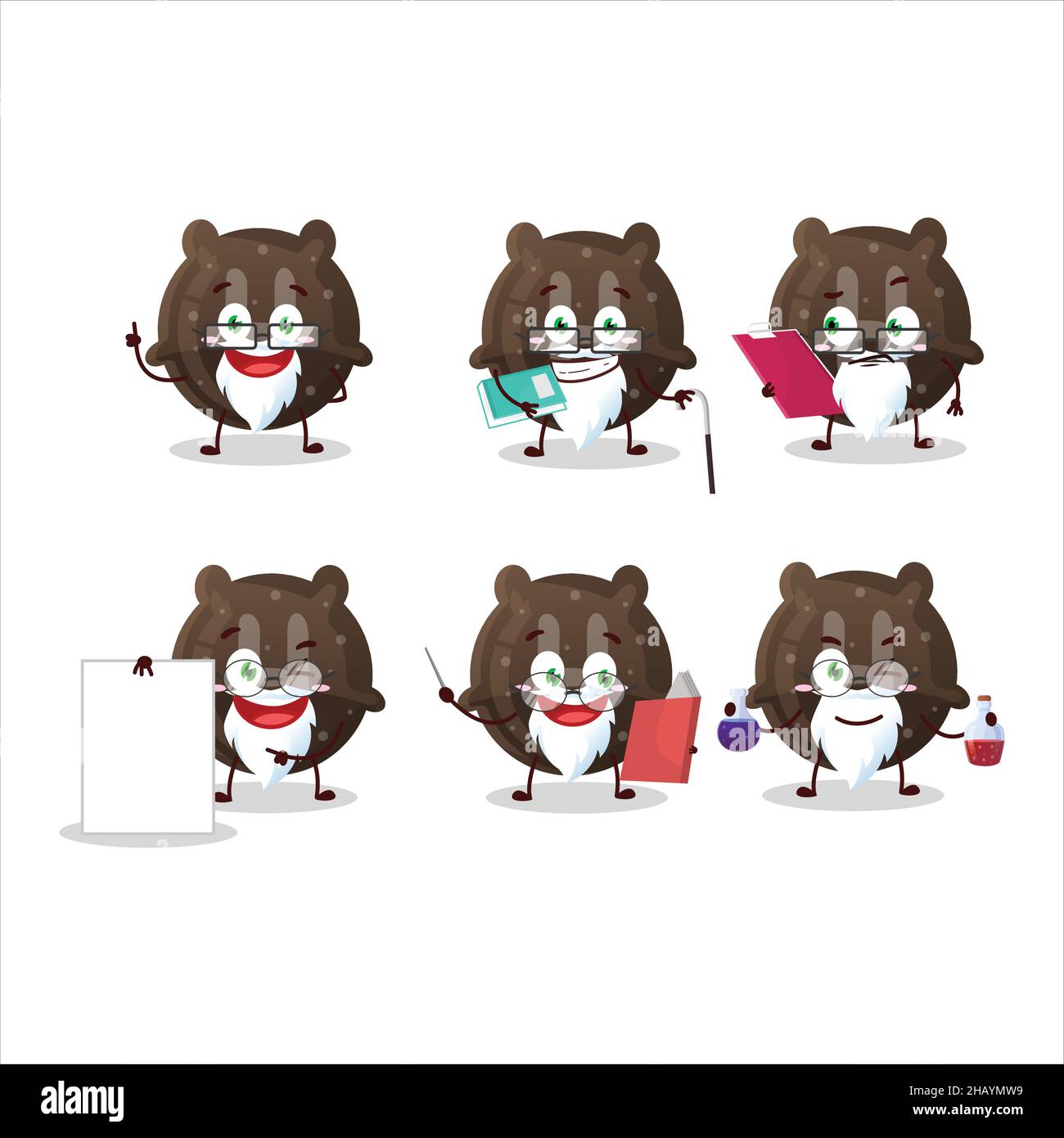 Professor chocolate gummy candy H academic cartoon character working on ...