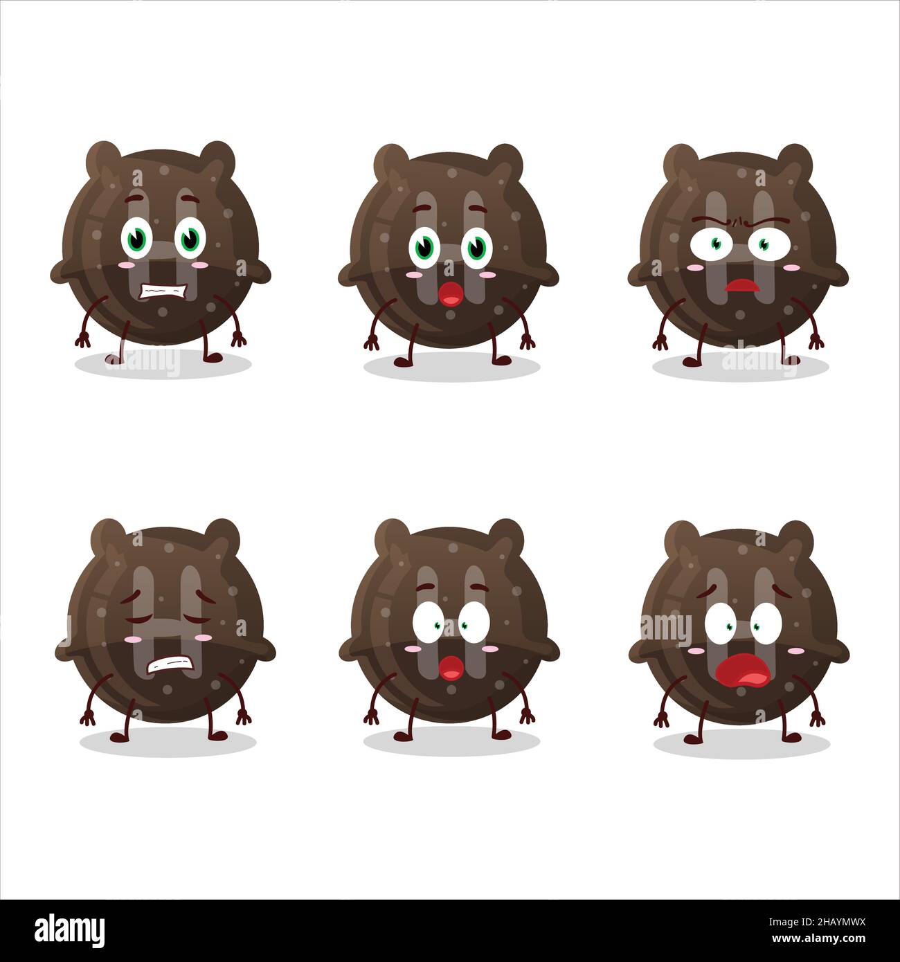 Character cartoon of chocolate gummy candy H with scared expression ...