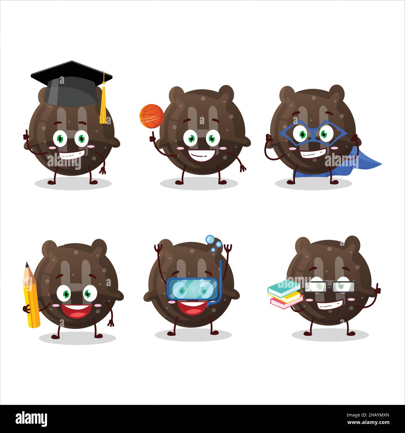 School student of chocolate gummy candy H cartoon character with ...