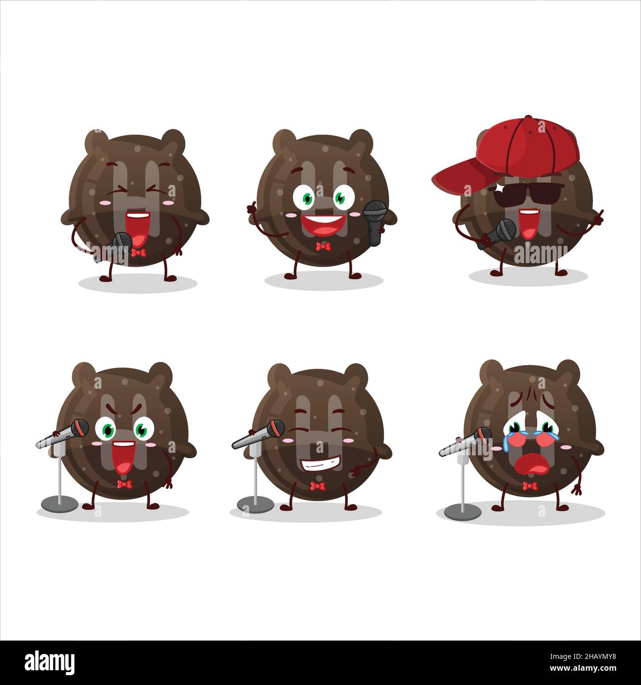 A Cute Cartoon design concept of chocolate gummy candy H singing a ...