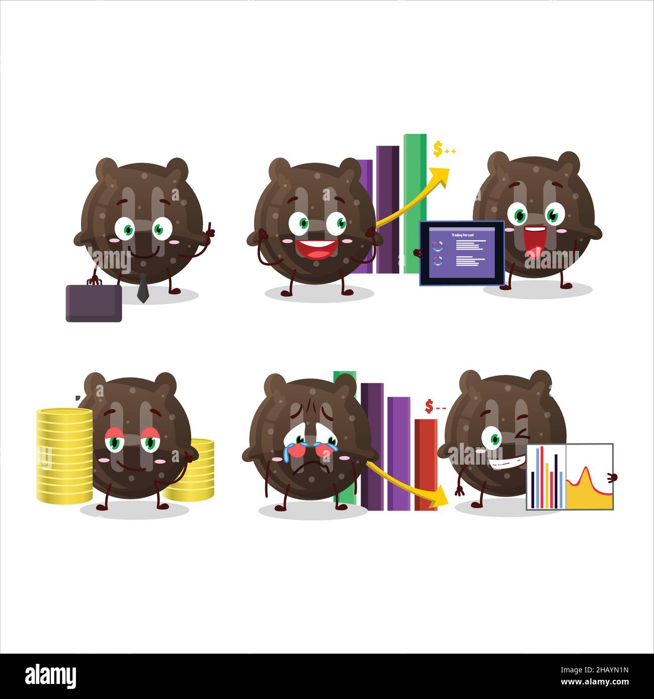 Chocolate gummy candy H character designs as a trader investment mascot ...