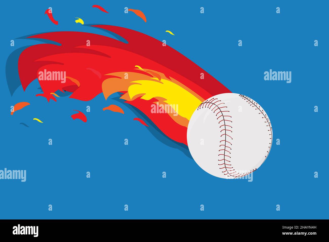 Close-up vector illustration of a baseball ball flying at high speed ...