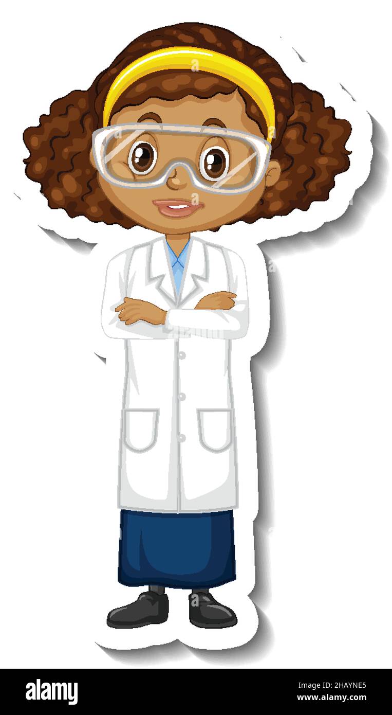 Scientist girl cartoon character sticker illustration Stock Vector ...