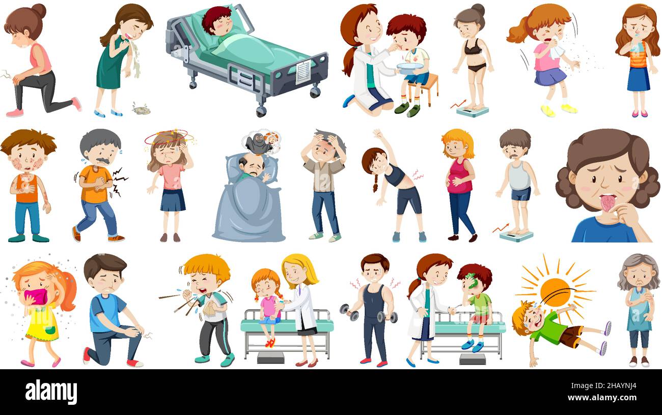 Set of sick people with different symptoms illustration Stock Vector ...