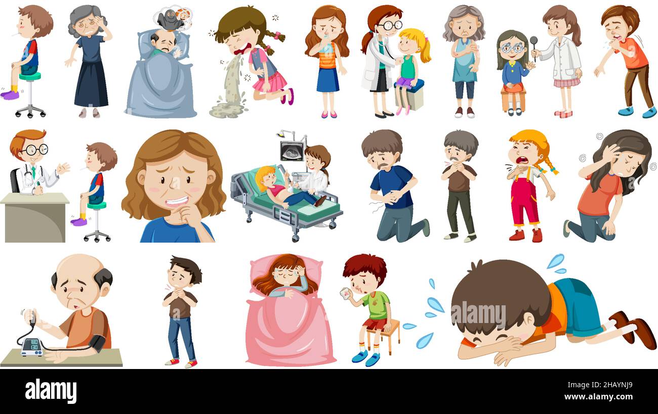 Set of sick people with different symptoms illustration Stock Vector ...
