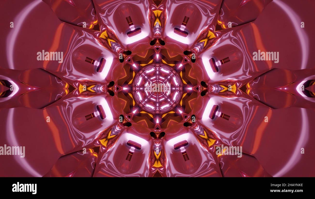 3D rendering of futuristic kaleidoscopic patterns background in dark ...