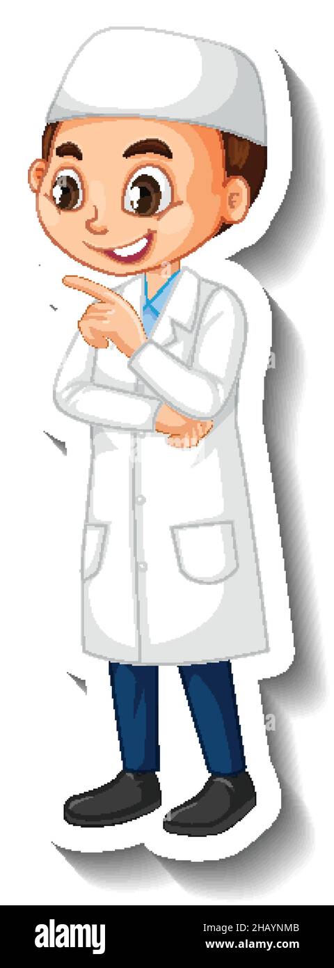 Muslim scientist boy cartoon character sticker illustration Stock ...