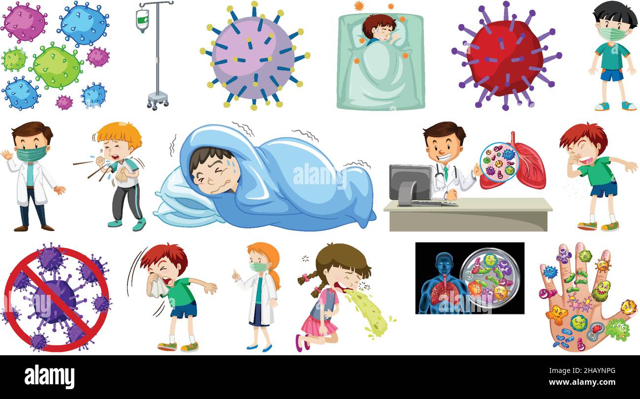 Set of sick people with different symptoms illustration Stock Vector ...