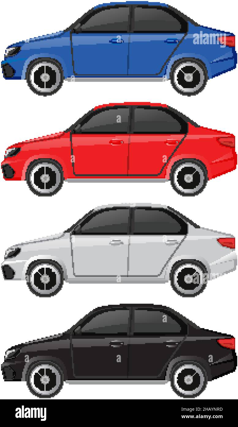 Set of different colour sedan cars illustration Stock Vector Image ...