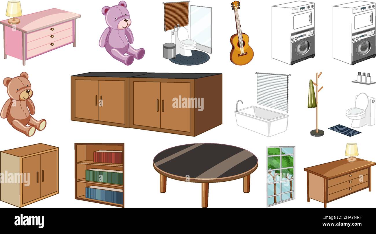 Set of interior furniture and decorations illustration Stock Vector ...