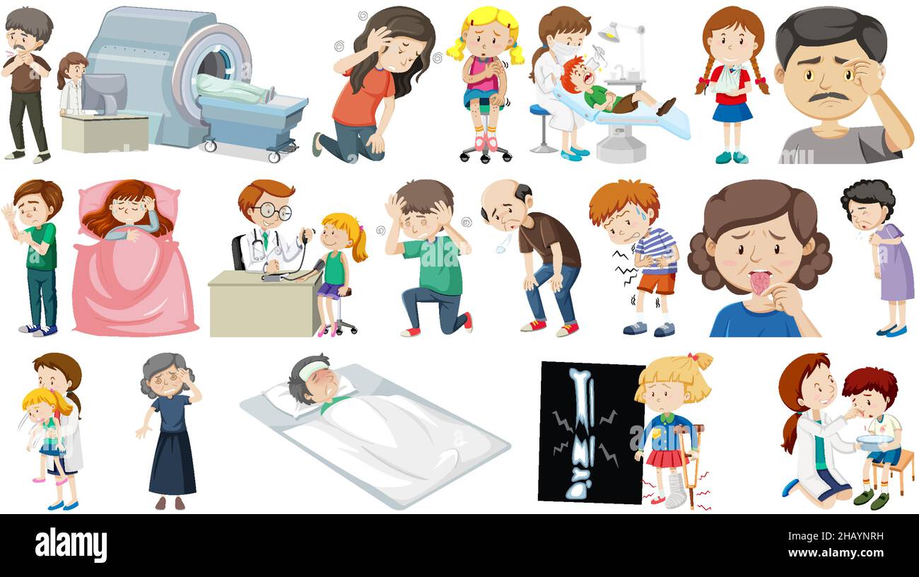Set of sick people with different symptoms illustration Stock Vector ...