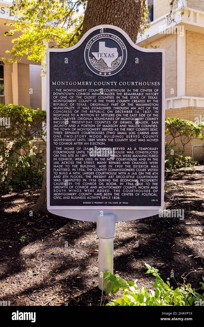 Conroe, Texas, USA - October 17, 2021: Plaque tells the History of the ...