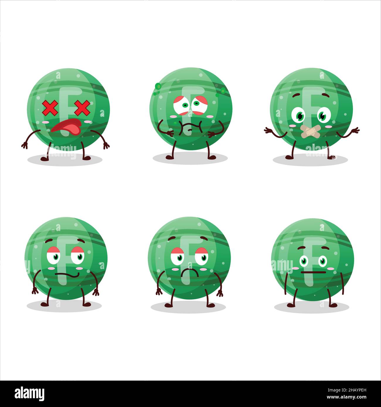 Green gummy candy F cartoon character with nope expression. Vector ...