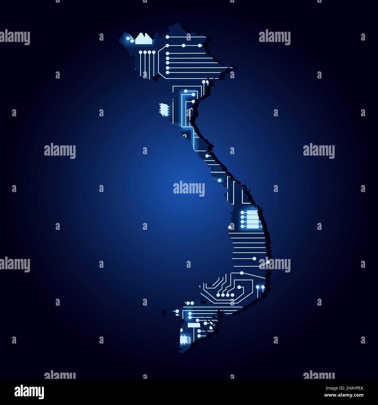 Contour map of Vietnam with a technological electronics circuit Stock ...