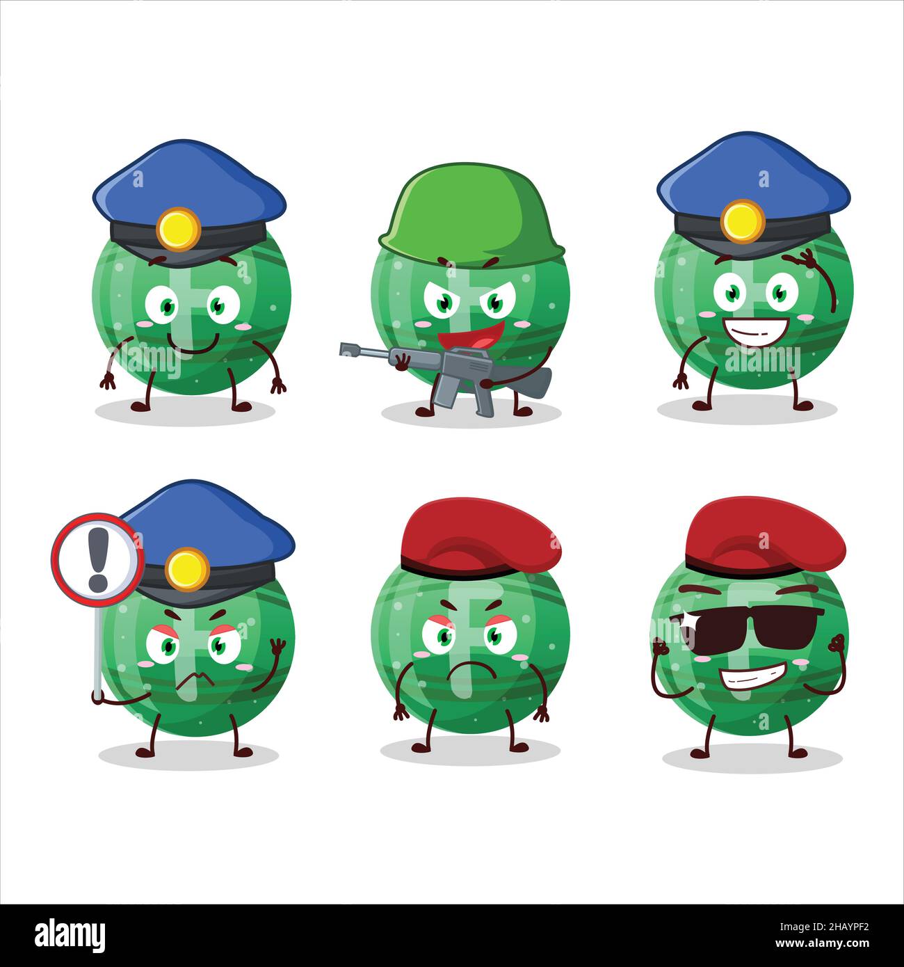A dedicated Police officer of green gummy candy F mascot design style ...