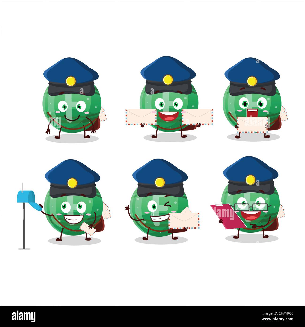 A picture of cheerful green gummy candy F postman cartoon design ...