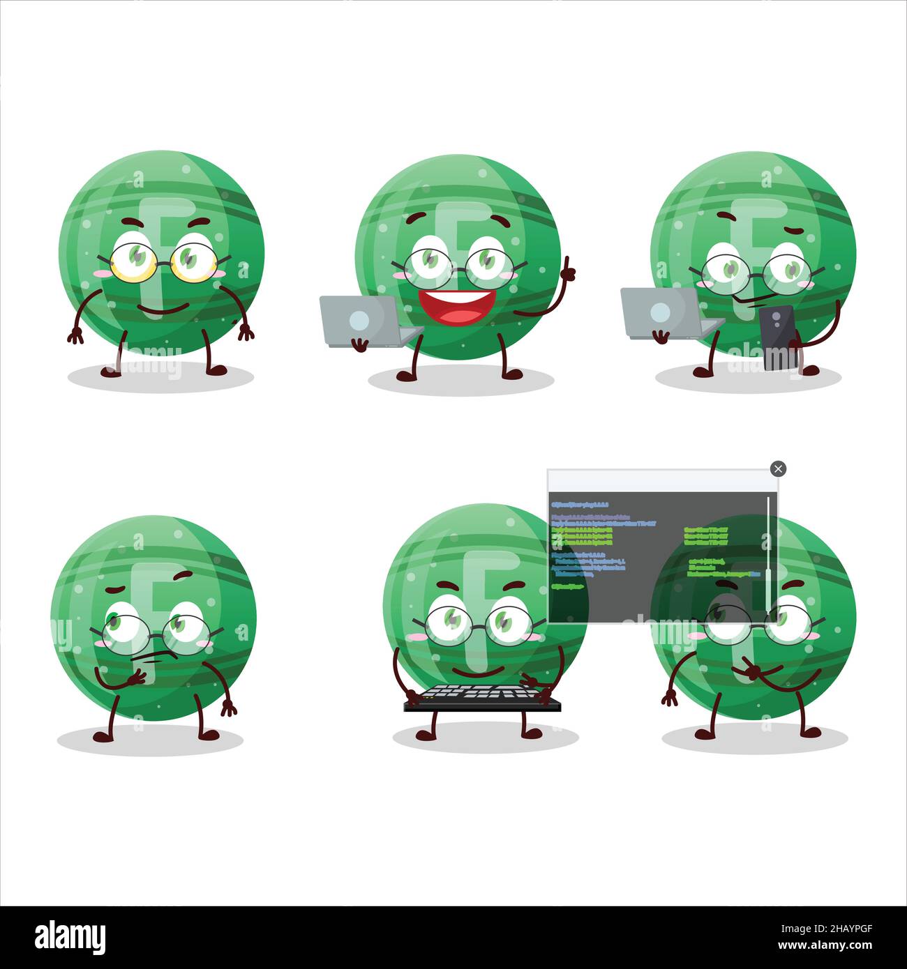 Green Gummy Candy F Programmer Cute Cartoon Character With Vector