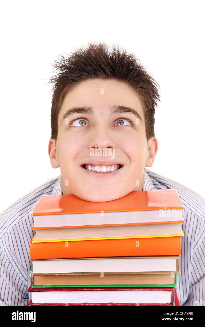 Funny Student with the Books Isolated on the White Stock Photo - Alamy