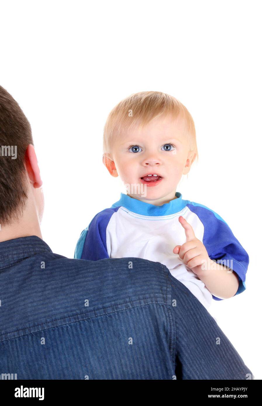 Parent holding Happy Baby Boy Isolated on the White Background Stock ...